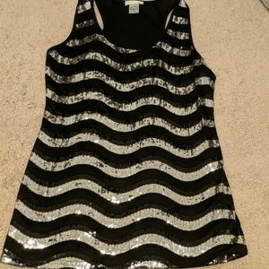 Tops | Black Tank With Sequin Wave Pattern | Poshmark
